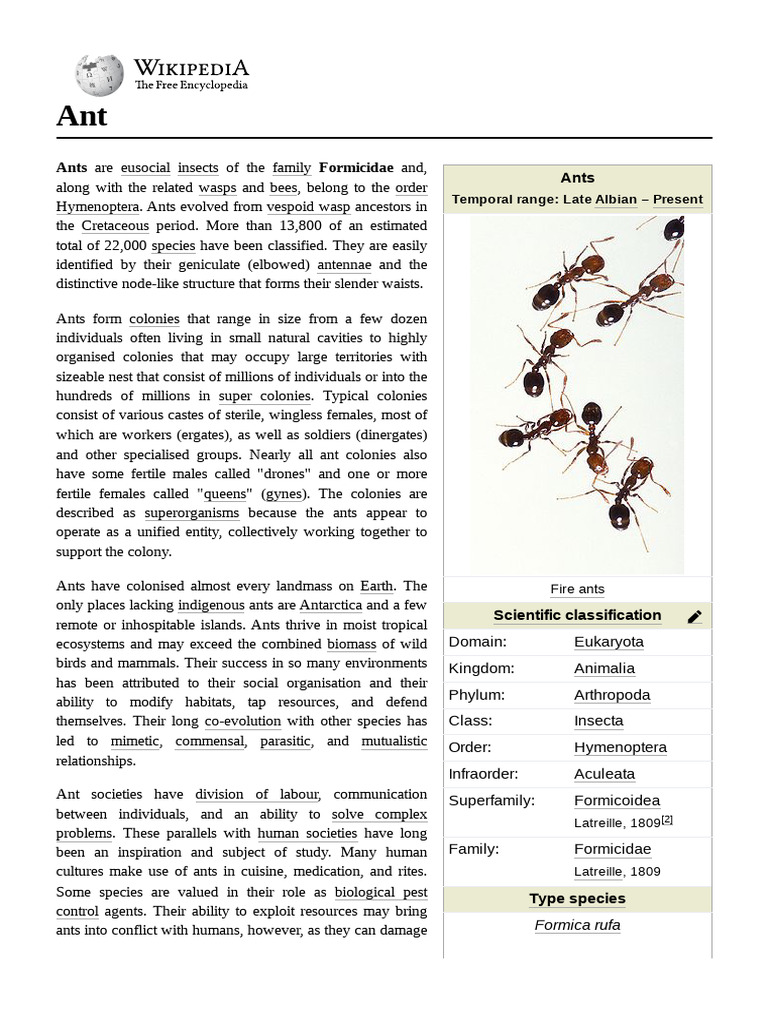 Ants Ants Are Eusocial Insects of The Family Formicidae And | PDF | Ant ...