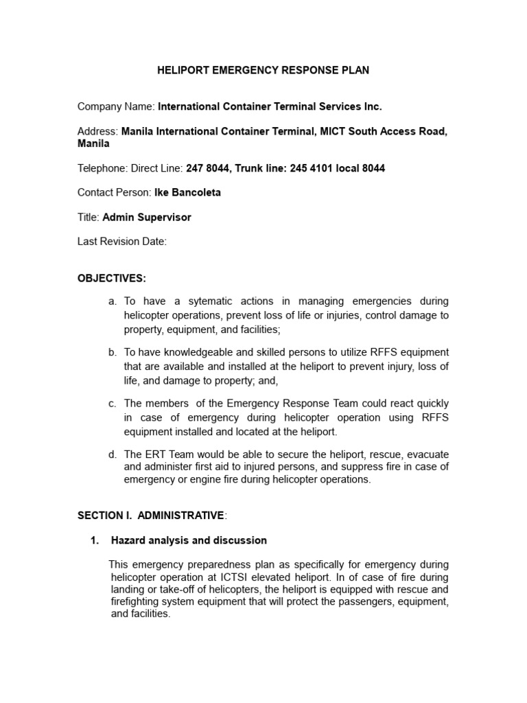 Heliport Emergency Response Plan Final | PDF | Firefighting | Ambulance