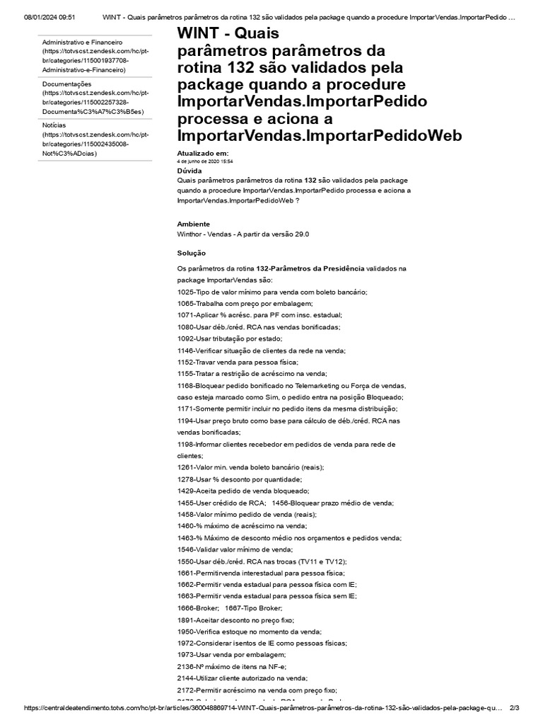 WINT - Quais parâmetros parâmetros da rotina 132 são validados pela ...