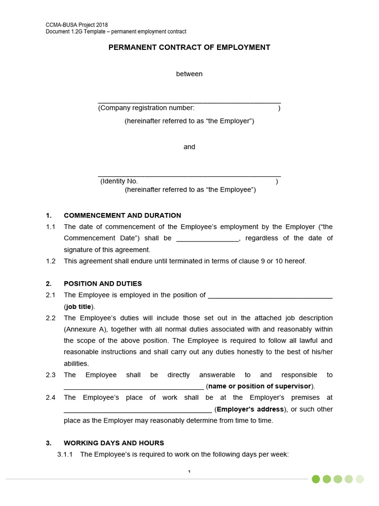 1.2G Template Permanent Contract of Employment Update 15 March 2021 ...