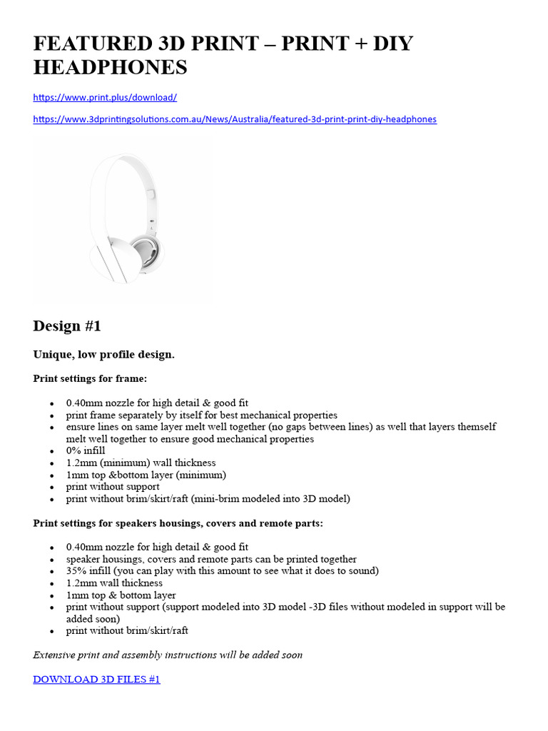 DIY 3D Printed Headphones Designs | PDF | 3 D Printing | 3 D Modeling