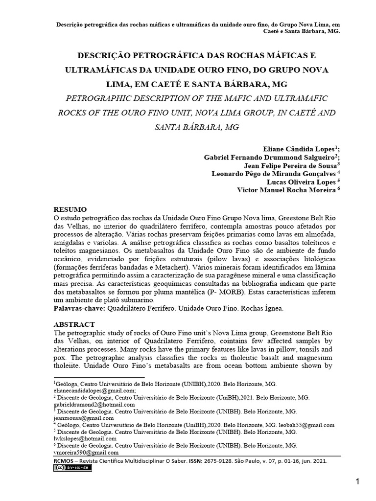 Descrição Petrográfica Das Rochas Máficas e Ultramáficas Da Unidade ...