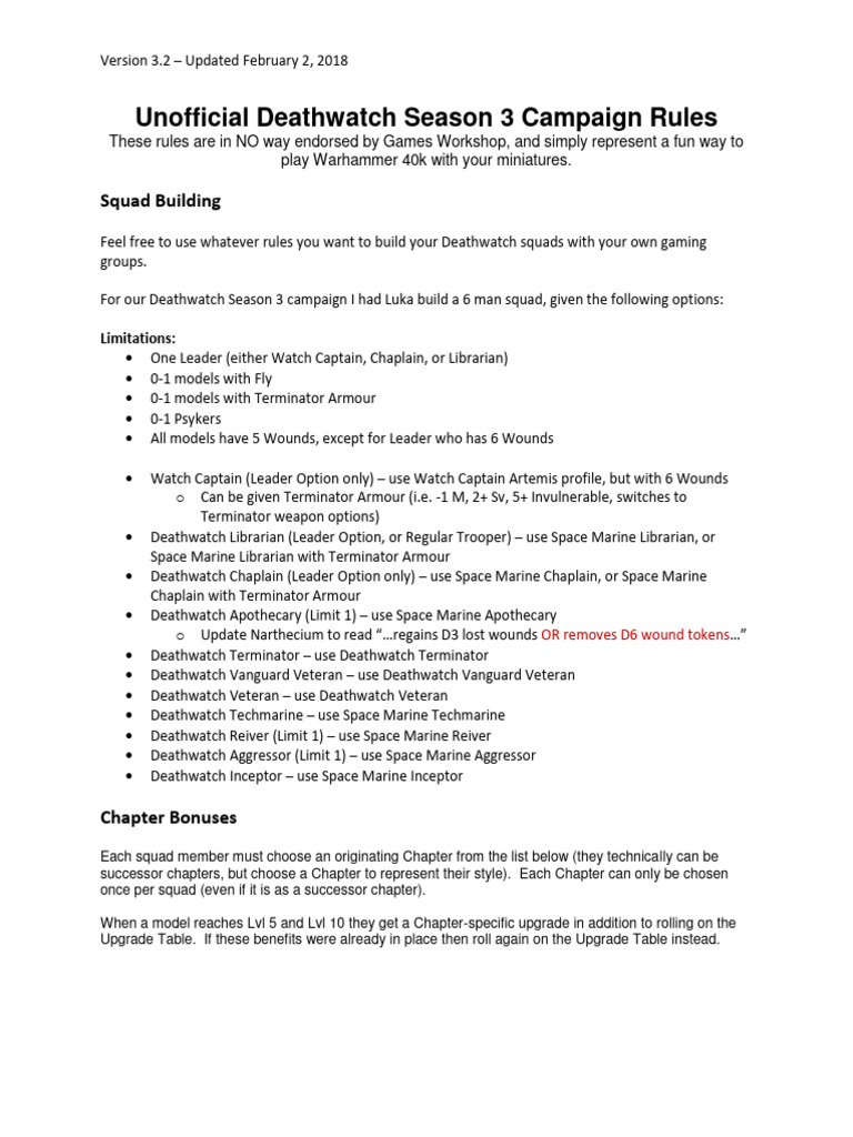 Deathwatch Season 3 Rules | PDF