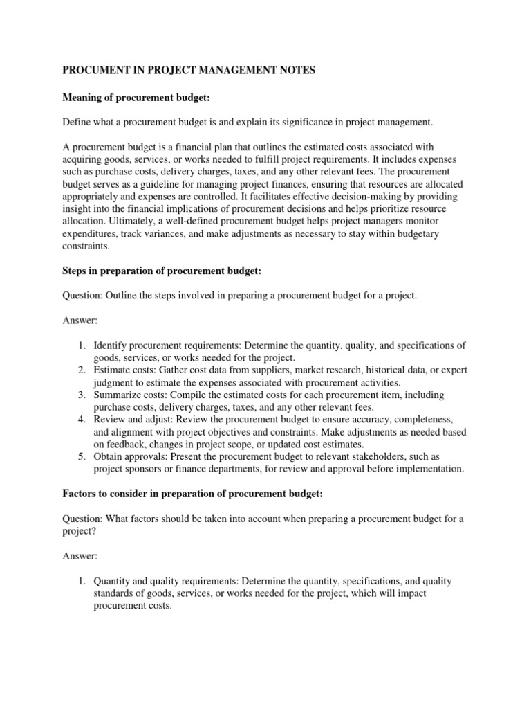 PROCUMENT IN PROJECT MANAGEMENT | PDF | Procurement | Evaluation
