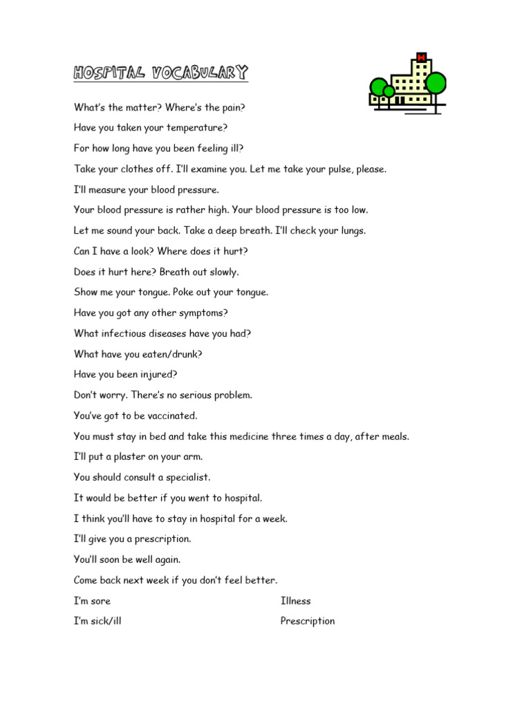 Extra Vocabulary Handout | PDF | Common Cold | Health Sciences