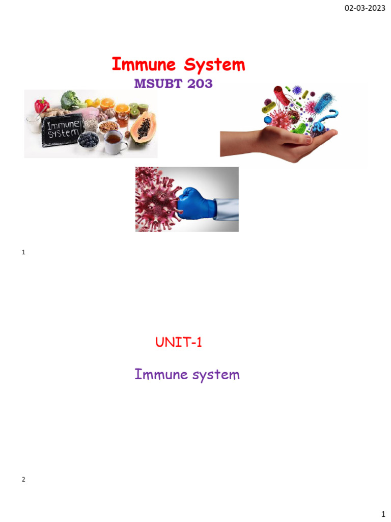 Class 1 To 3 - Unit 1 - Immunology - Biotech | PDF | Immune System | Toll Like Receptor