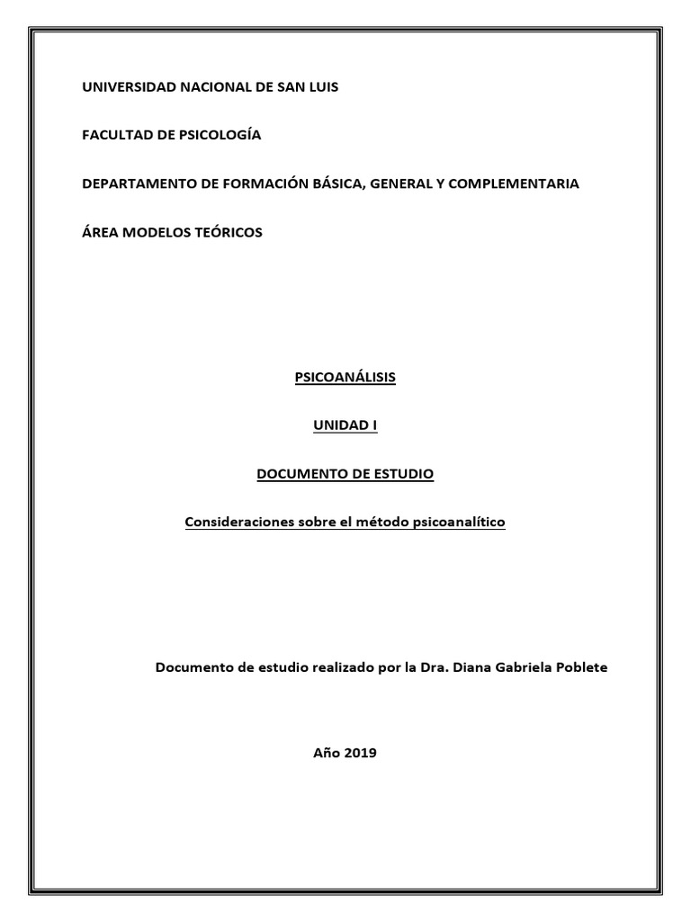 Consideraciones Sobre El M+®todo Psicoanal+¡tico Documento de Estudio ...