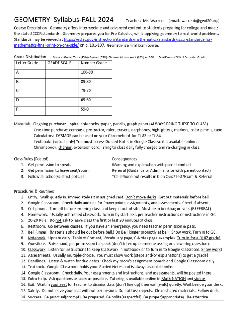Geometry Syllabus Fall 2024 Overview | PDF | Career & Growth