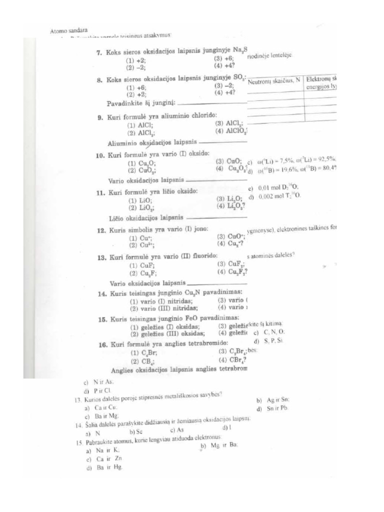 atomo sandara, formules chemines 8-9 kl | PDF