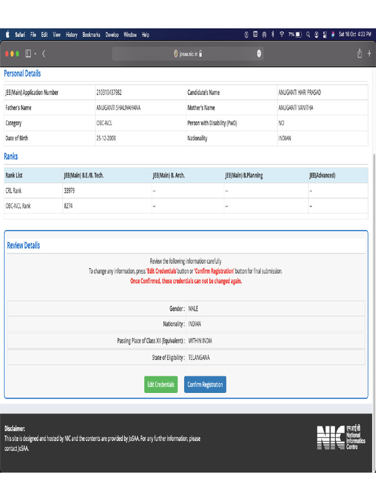 JEE Mains Rank Card | PDF