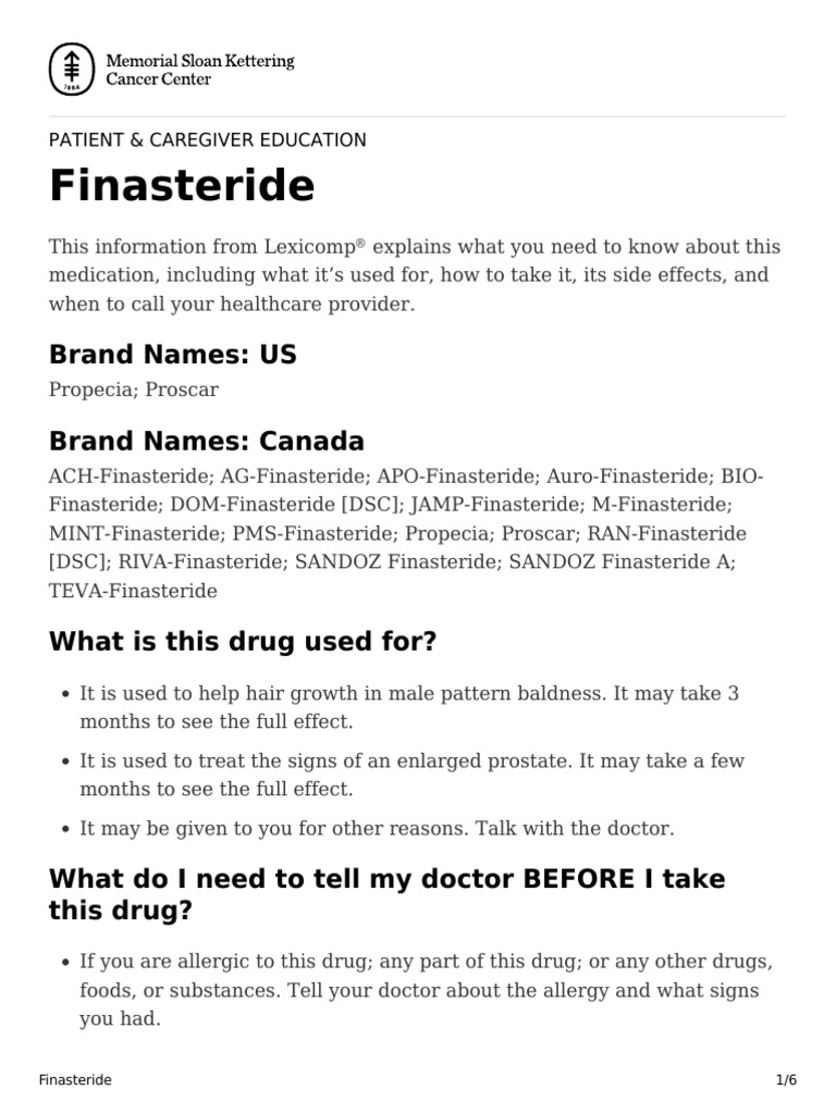Finasteride: Brand Names: US Brand Names: Canada | PDF | Dose ...