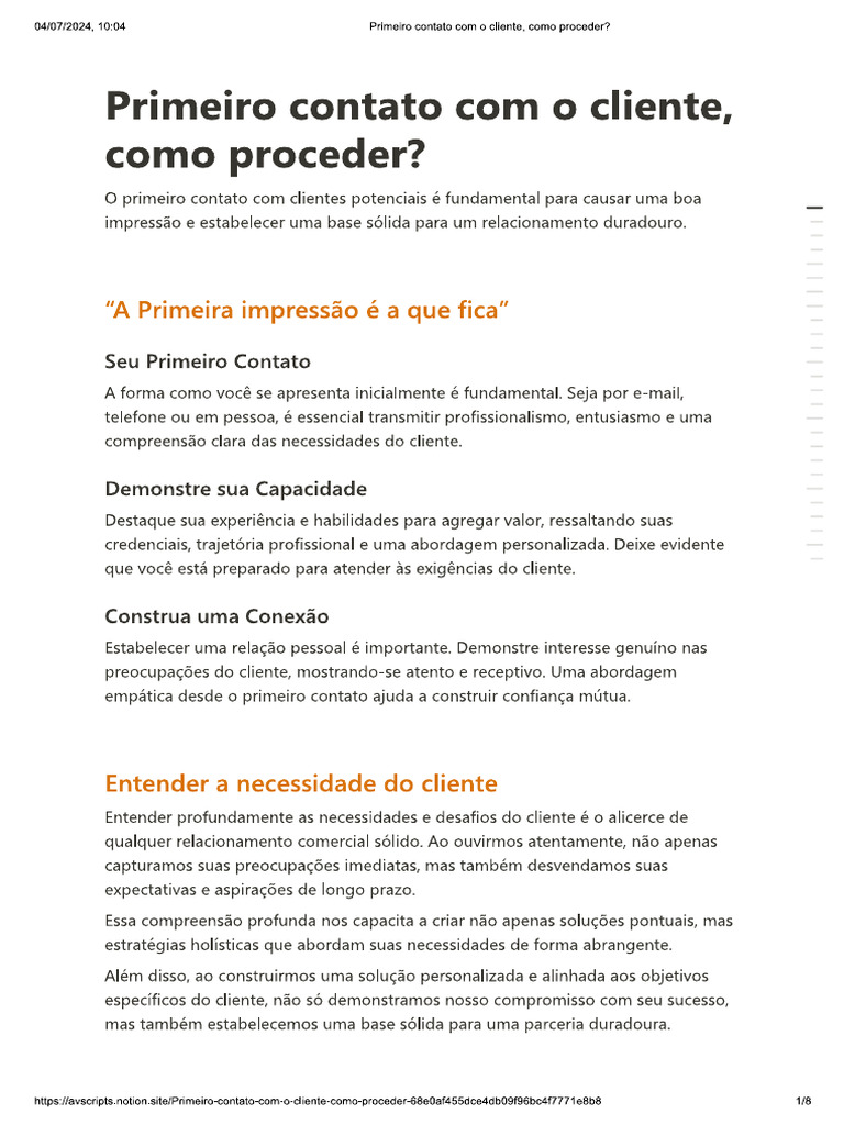 1 - Primeiro Contato Com o Cliente, Como Proceder | PDF