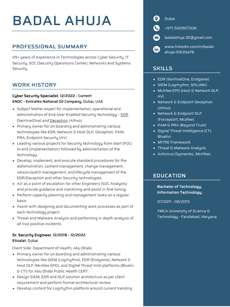 Badal Ahuja Cv 1 | PDF | Security | Computer Security