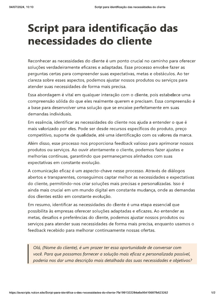 5 - # Script para Identificação Das Necessidades Do Cliente | PDF