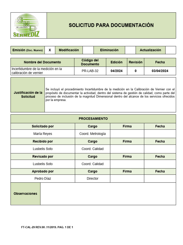 Solicitud de Cambio Pr-Lab-32 | PDF