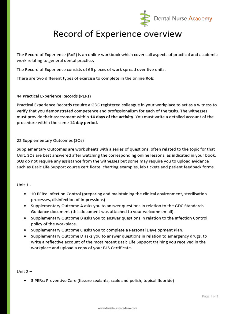 Record of Experience Overview | PDF | Dentures | Periodontology