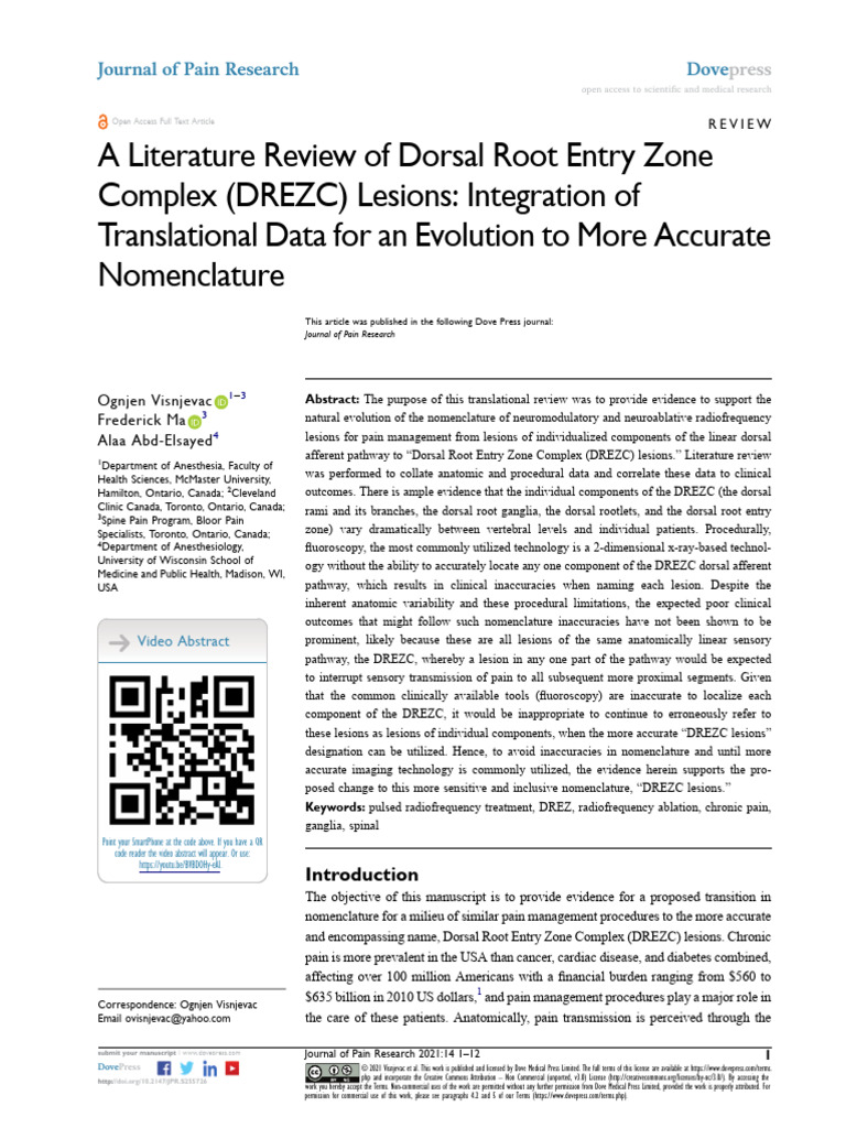 A Literature Review of Dorsal Root Entry Zone Comp | PDF | Pain | Pain Management