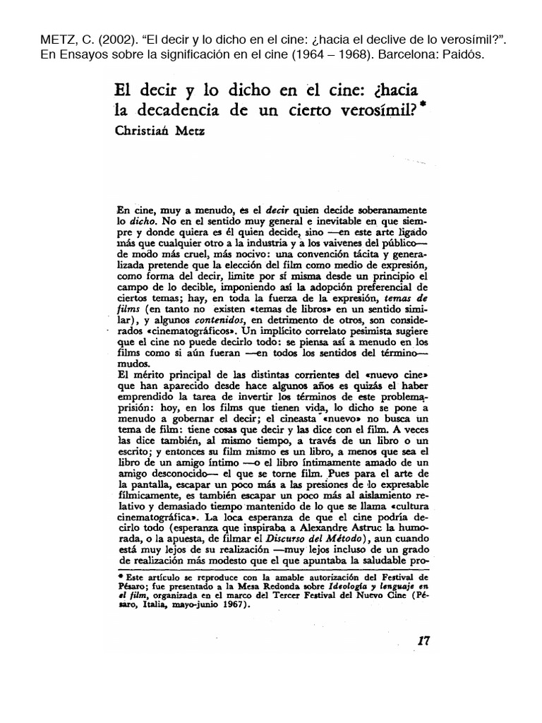 Metz - El Decir y Lo Dicho - Verosimil | PDF | Censura | Occidental ...