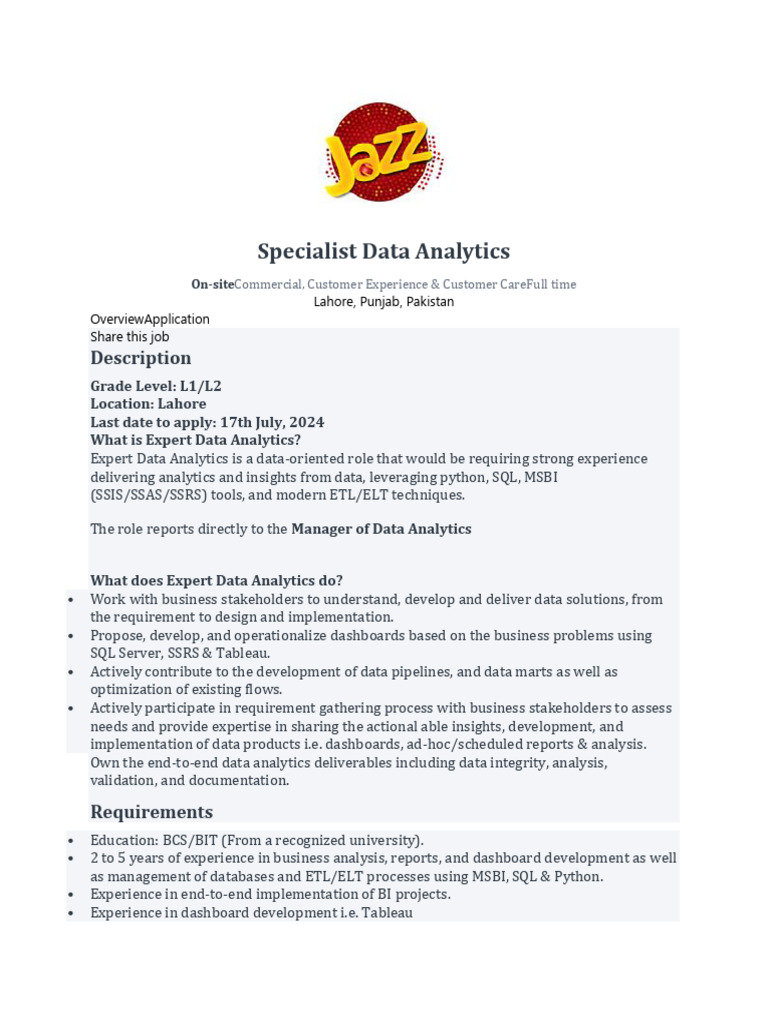 Specialist_Data_Analytics | PDF | Analytics | Data
