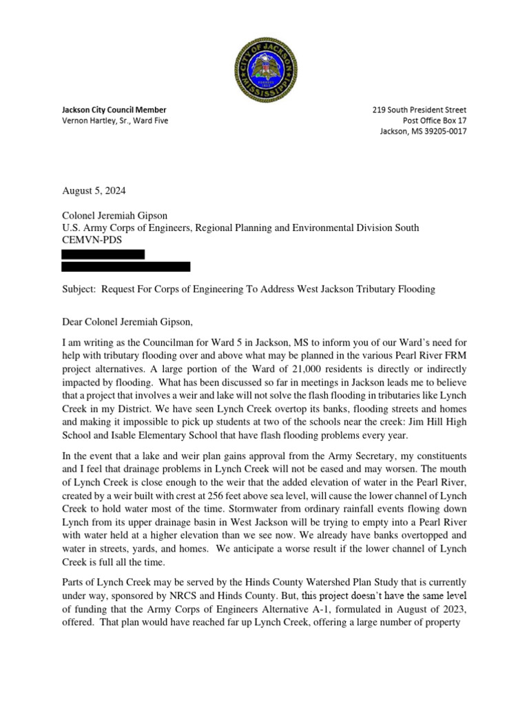 Hartley Letter - Redacted | PDF | Flood | Stream