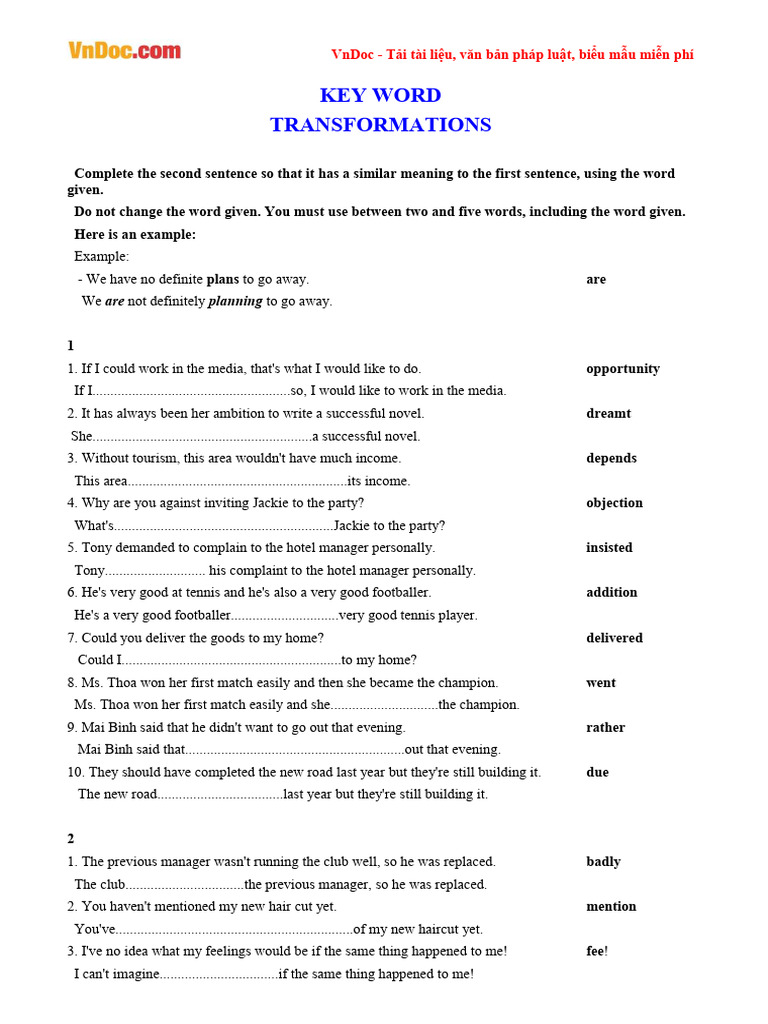 1-15 Key - Word - Transformation - Exercises | PDF