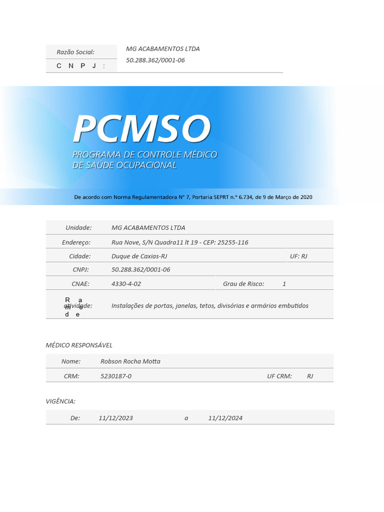 PCMSO: Saúde Ocupacional e Exames Médicos | PDF | Eletroencefalografia ...