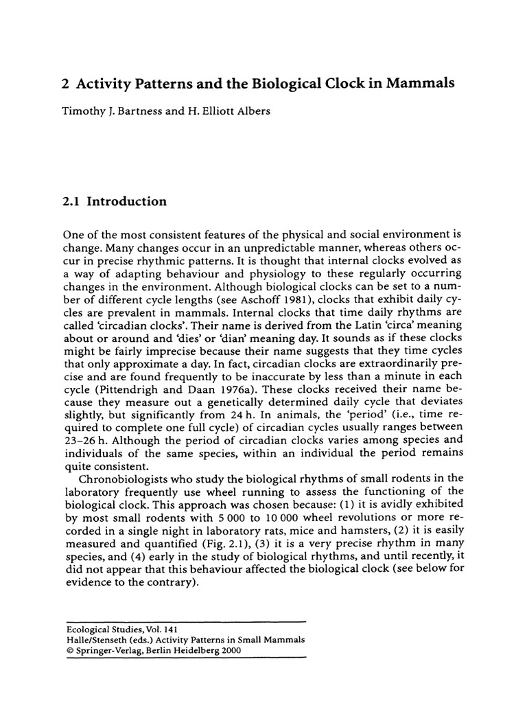 Activity Patterns and The Biological Clock in Mammals | PDF | Circadian ...