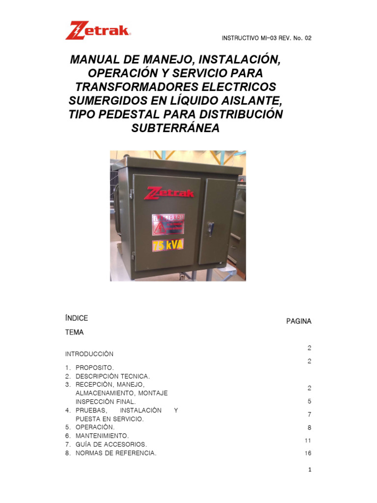 28 - Manual de Instalacion Operacion y Manto. TR Tipo Pedestal Mi-03 Rev2 | PDF | Transformador ...