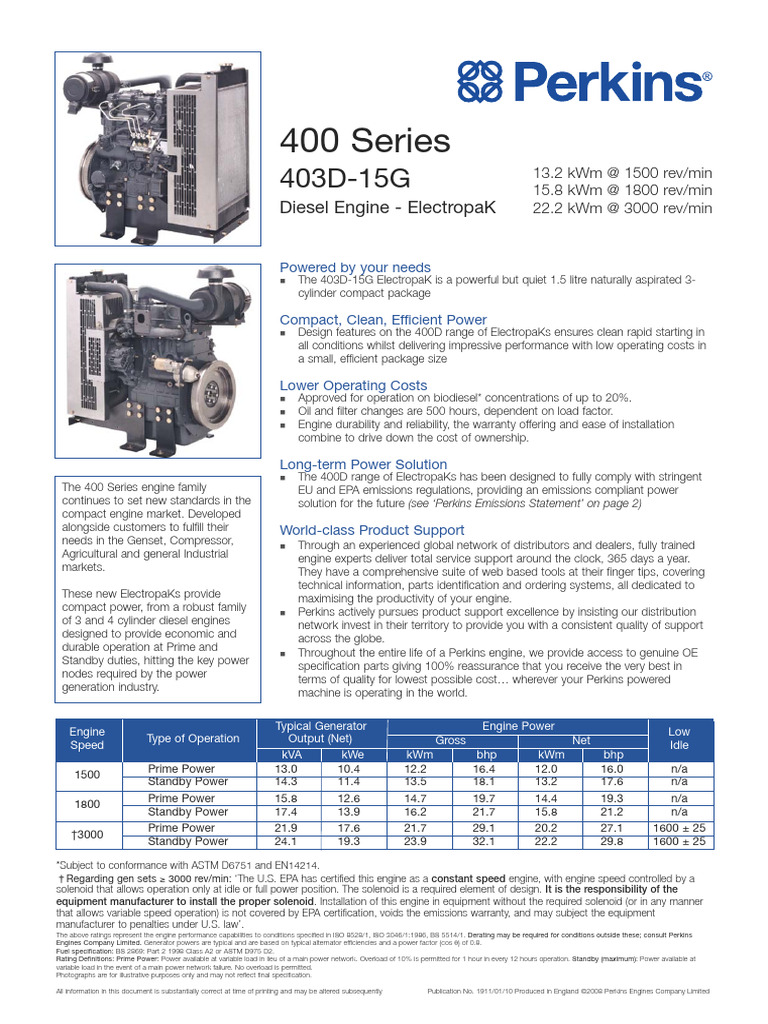 17 - Folleto - Perkins - 403d-15g | PDF | Horsepower | Engines