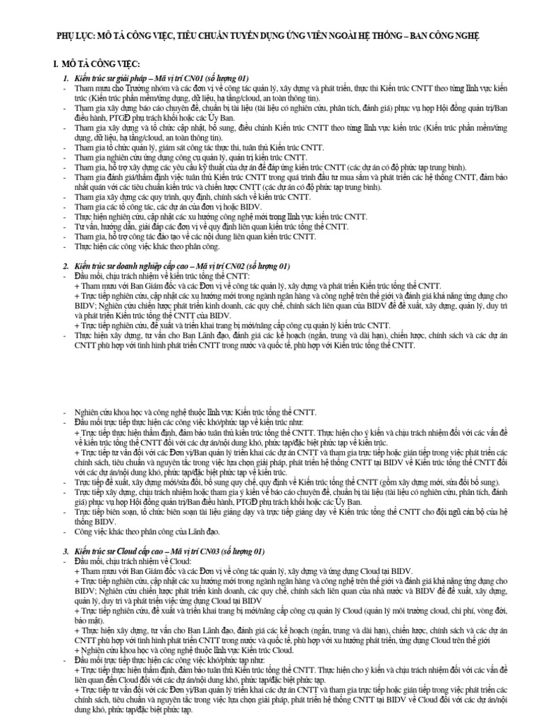 Phu Luc - MTCV Yeu Cau Tuyen Dung - Ban Cong Nghe | PDF