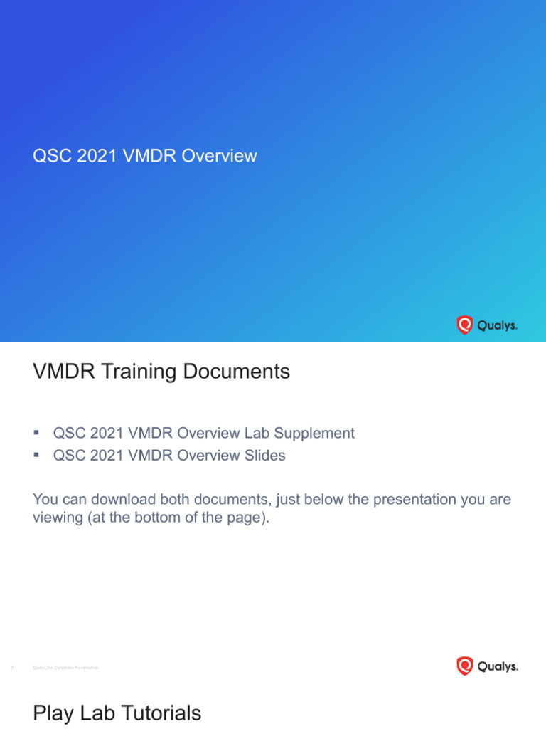 QSC 2021 VMDR Overview Slides | PDF | Cloud Computing | Vulnerability (Computing)