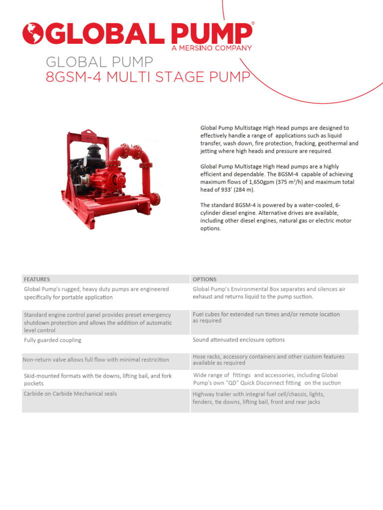 8GSM 4 Multi Stage Pump Cut Sheet | PDF | Pump | Engines
