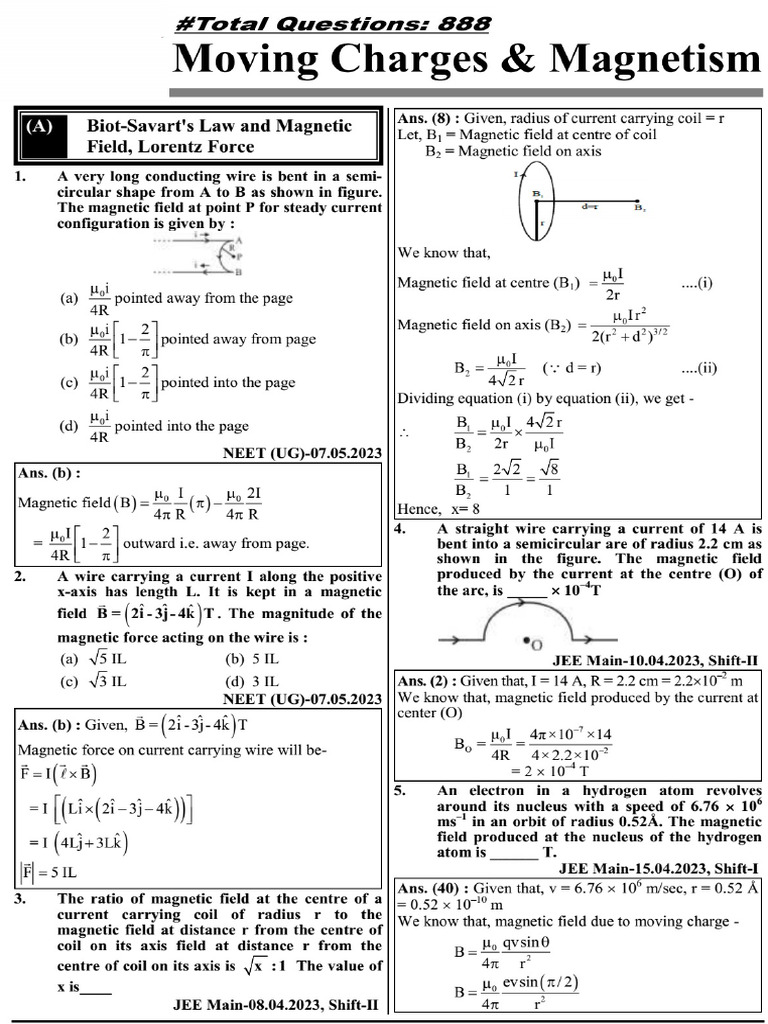 Moving Charges Question Bank | PDF