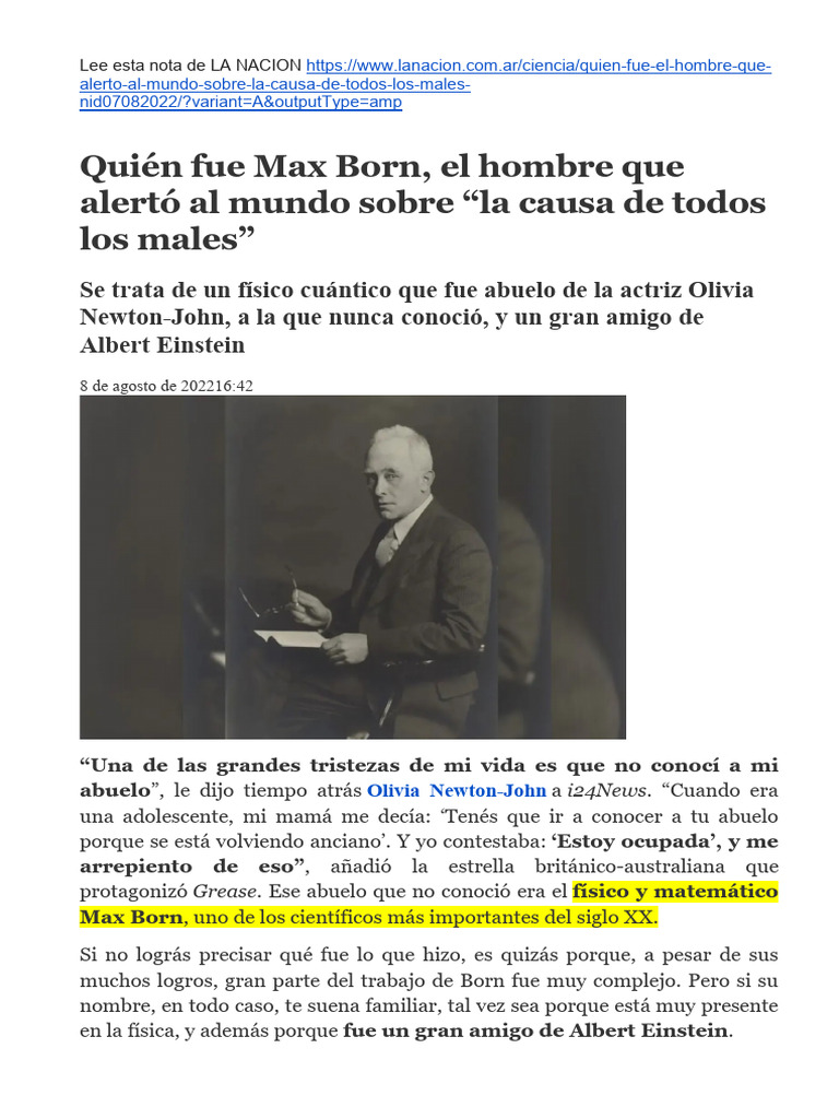 Max Born | PDF | Niels Bohr | Mecánica cuántica