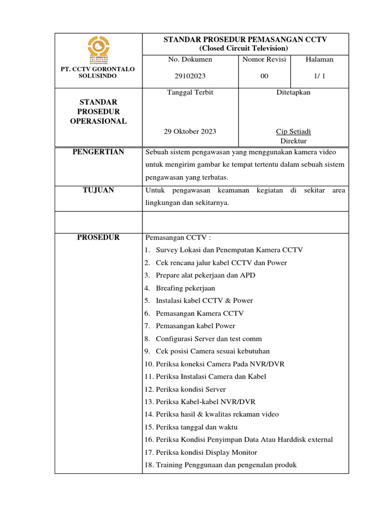 SOP Pemasangan CCTV CGS | PDF
