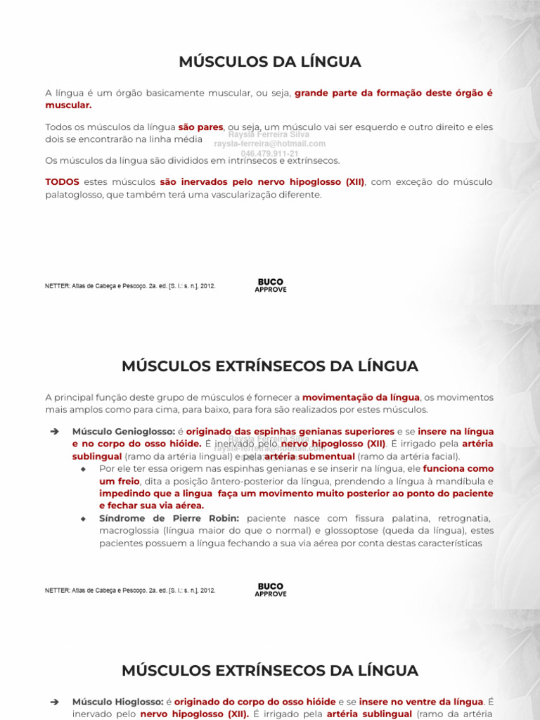 Buco Approve - Resumo - Anatomia - Músculos Extrínsecos e Intrínsecos ...