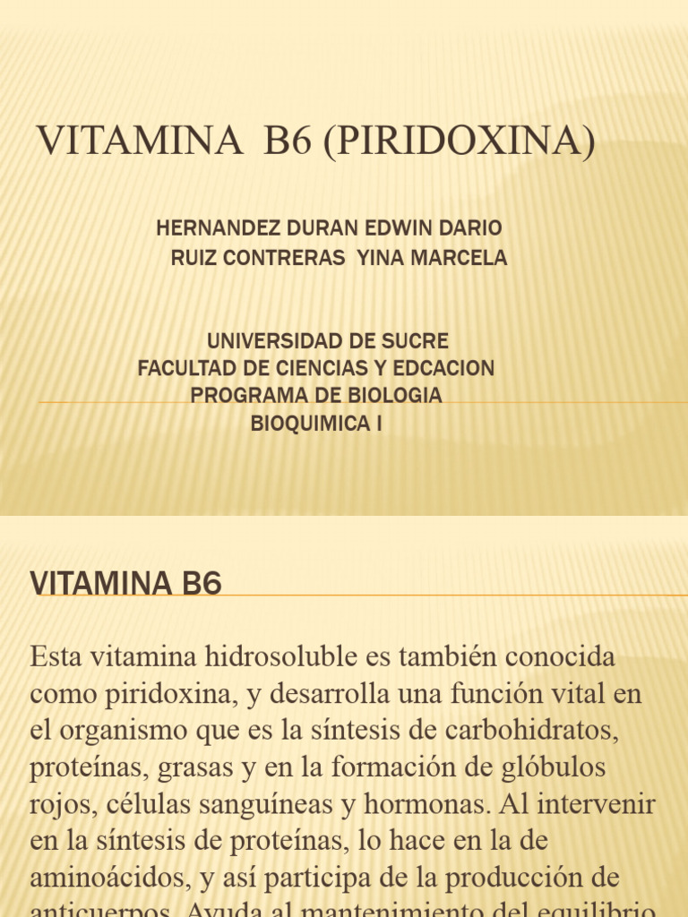 Presentacion de Vitamina B6 | PDF | Metabolismo | Enzima