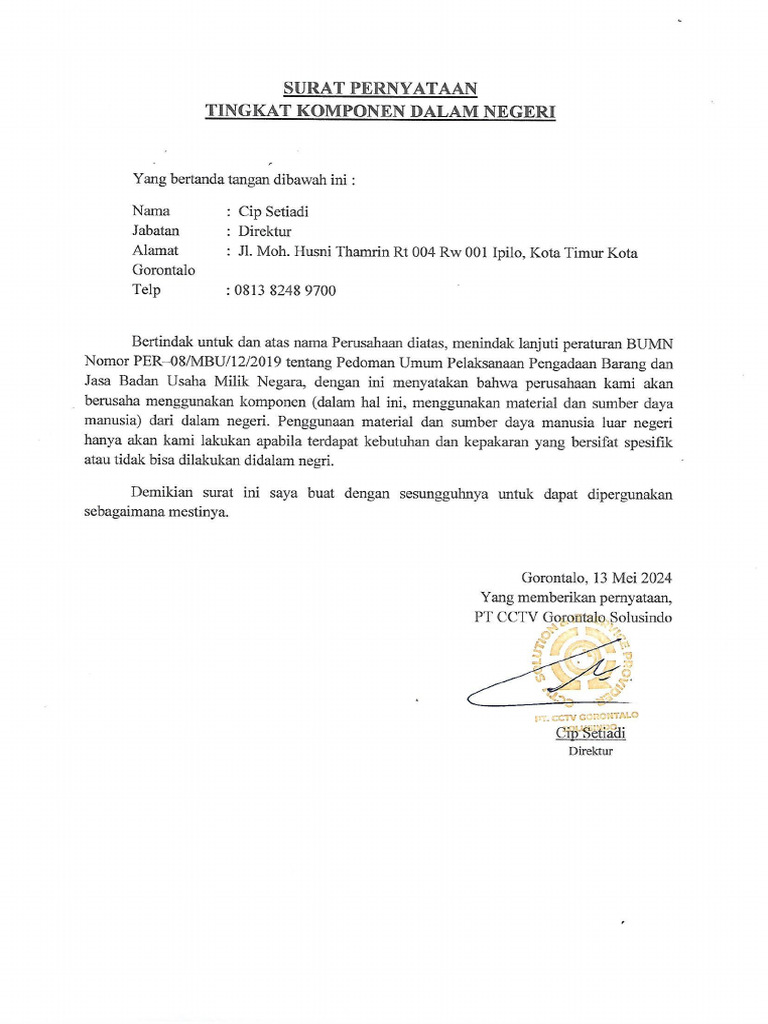 Surat Pernyataan TKDN | PDF