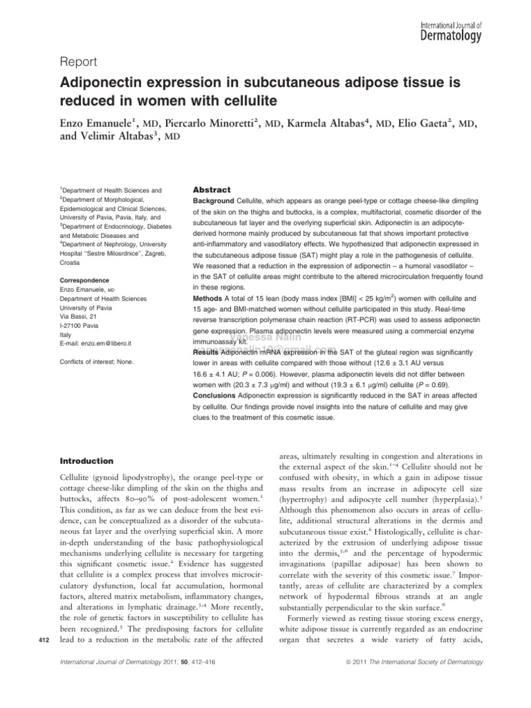 Adiponectin Expression in Subcutaneous Adipose Tissue Is | PDF ...