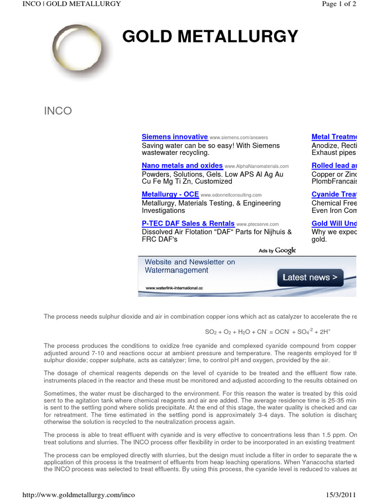 Inco | PDF | Copper | Cyanide