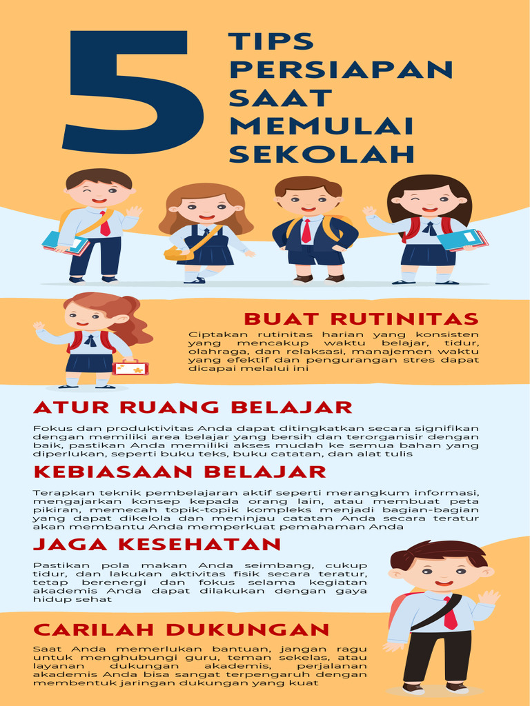 Biru Muda Dan Oranye Ilustrasi Lima Tips Persiapan Saat Memulai Sekolah ...
