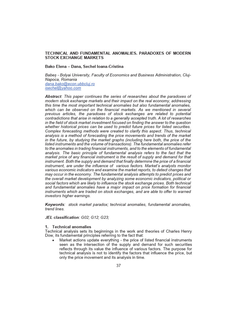 Technical and Fundamental Anomalies, Paradoxes of Modern Stock Exchange ...