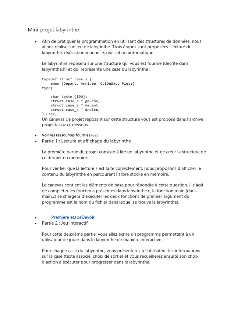 Projet de programmation : Labyrinthe | PDF | Fichier informatique ...
