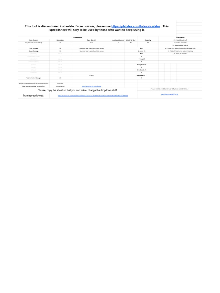 TotK Weapon Damage Calculator-1 | PDF