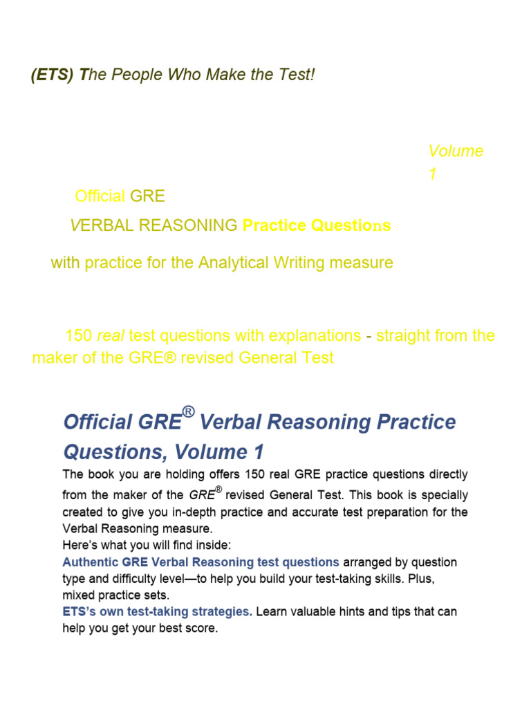 Official GRE Verbal Reasoning Practice Questions | PDF | Graduate ...