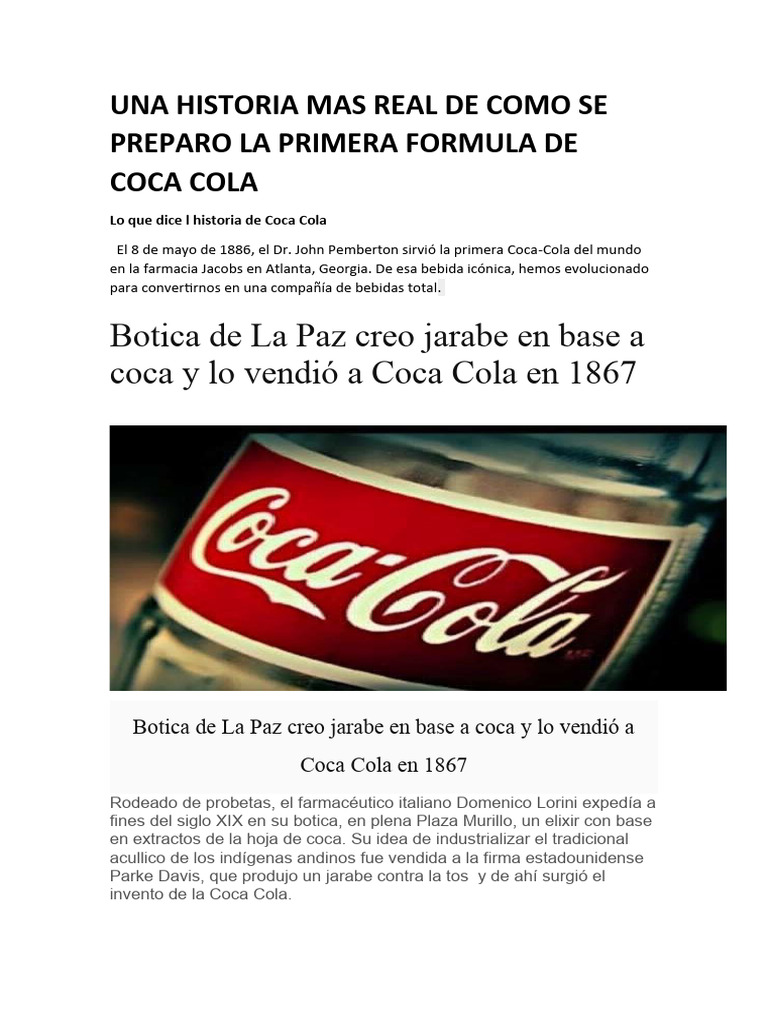 Una Historia Mas Real de Como Se Preparo La Primera Formula de Coca ...