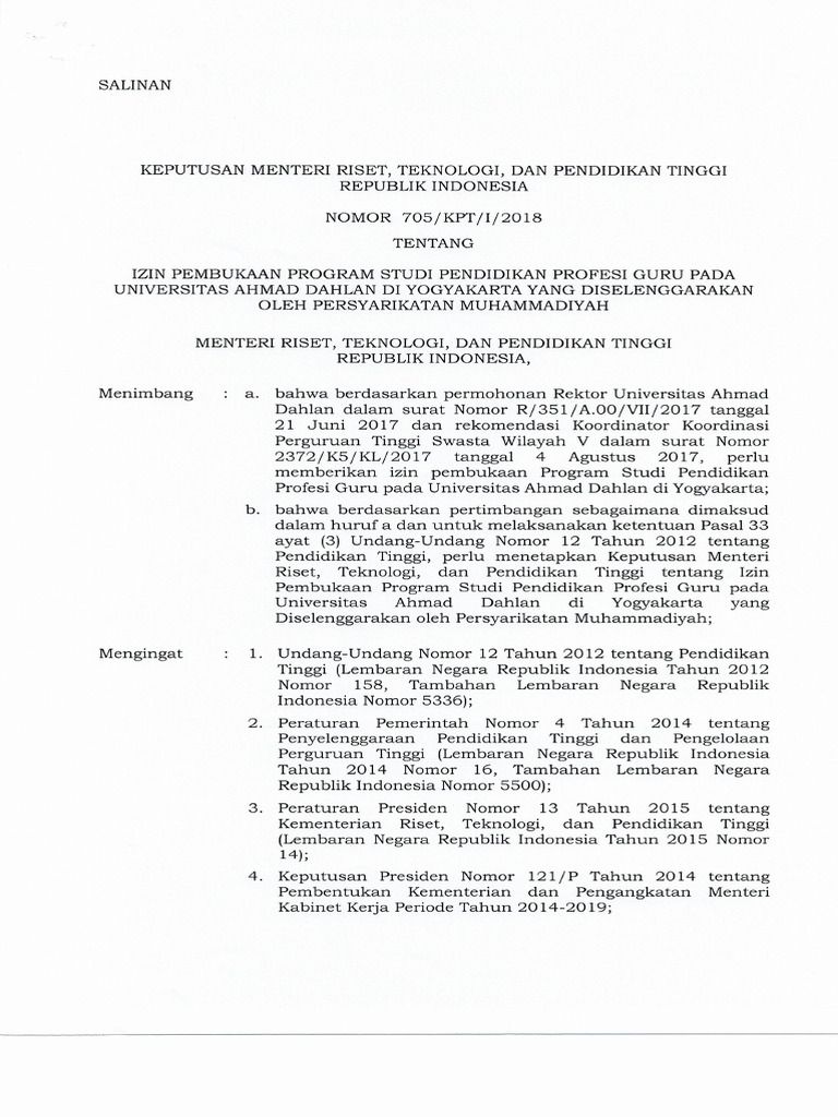 Izin Pembukaan Program Studi PPG UAD | PDF