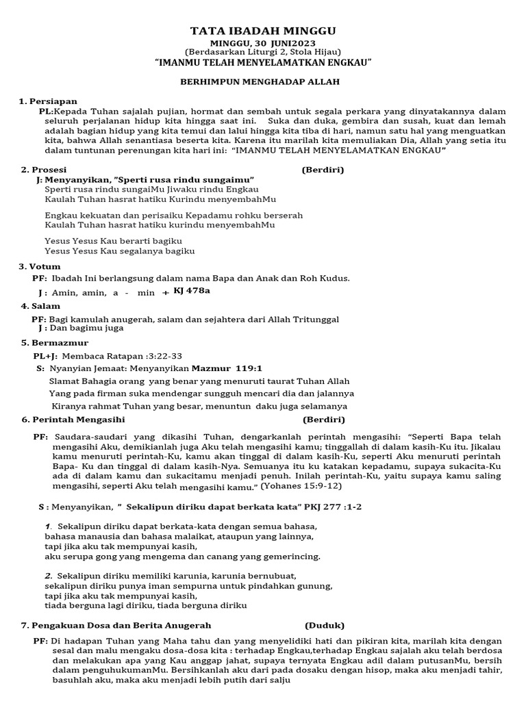 TATA IBADAH MINGGU, 30 Juni 2024 Liturgi 2 | PDF