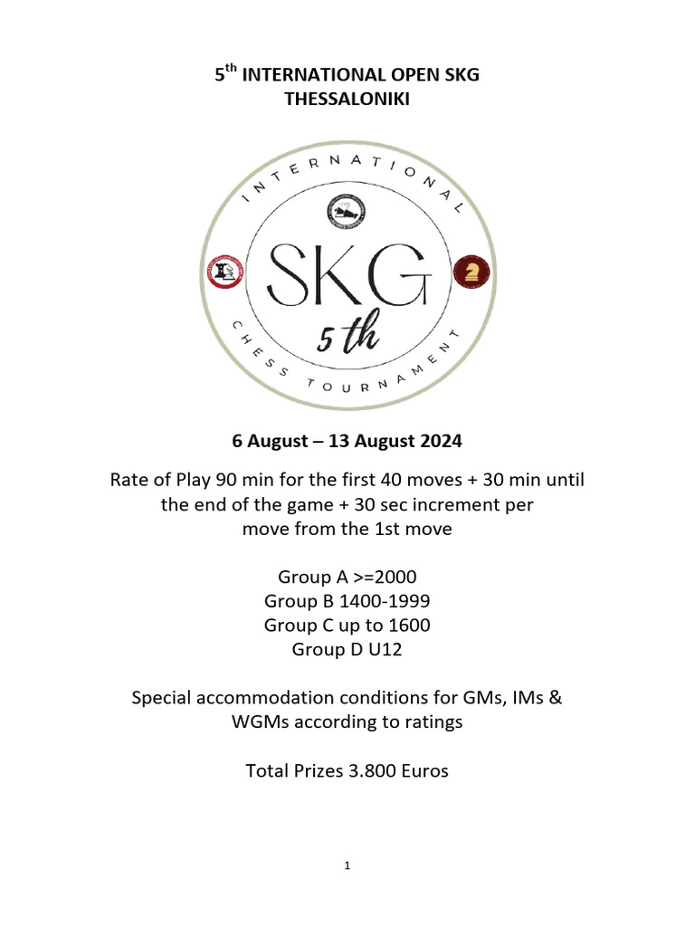 Announcement - 5th INTERNATIONAL OPEN SKG | PDF | Chess