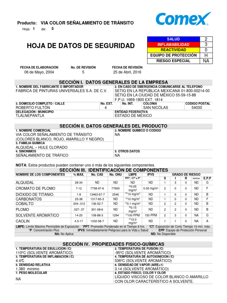 Via Color Se Alamiento de Transito Seguridad COMEX | PDF | Agua | Solvente